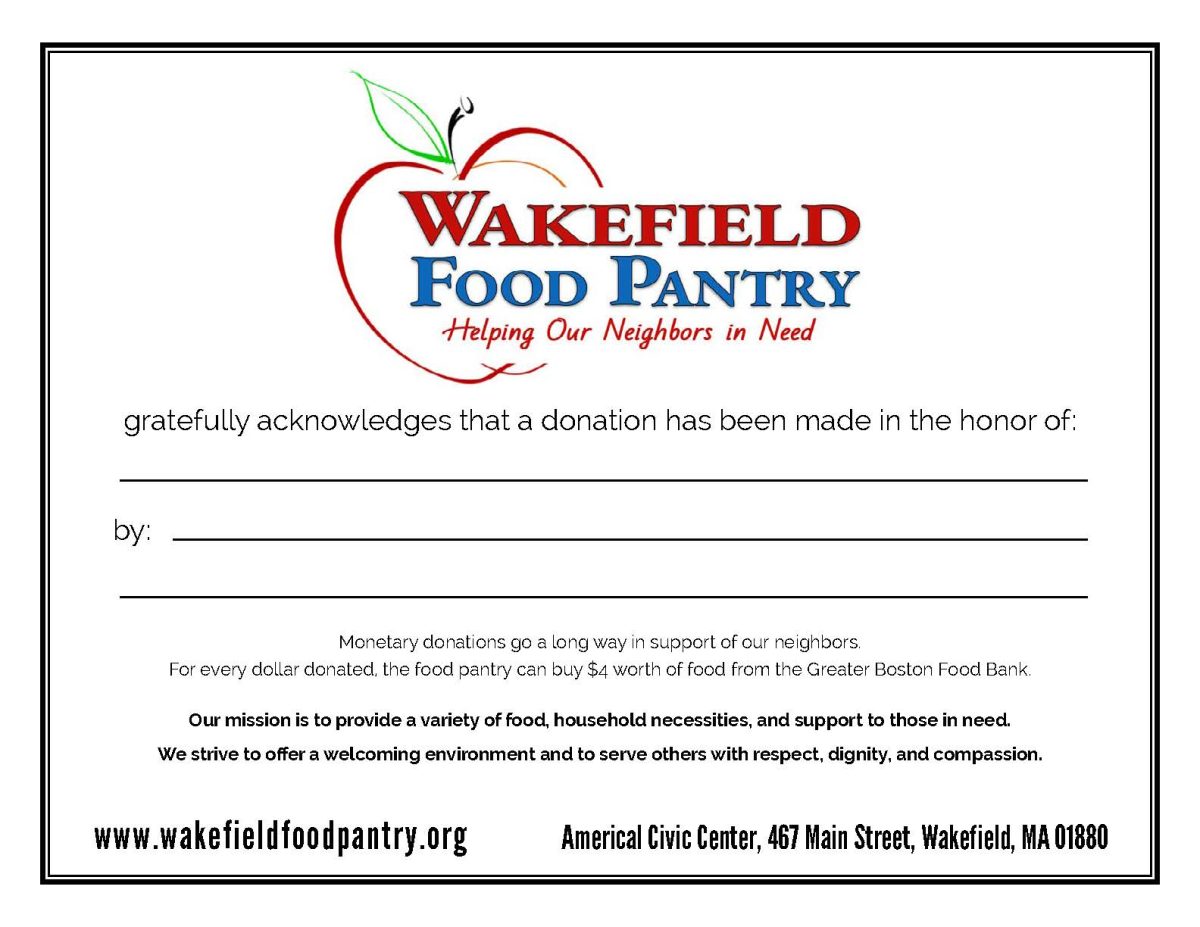 Printable Donation Cards - Wakefield Food Pantry